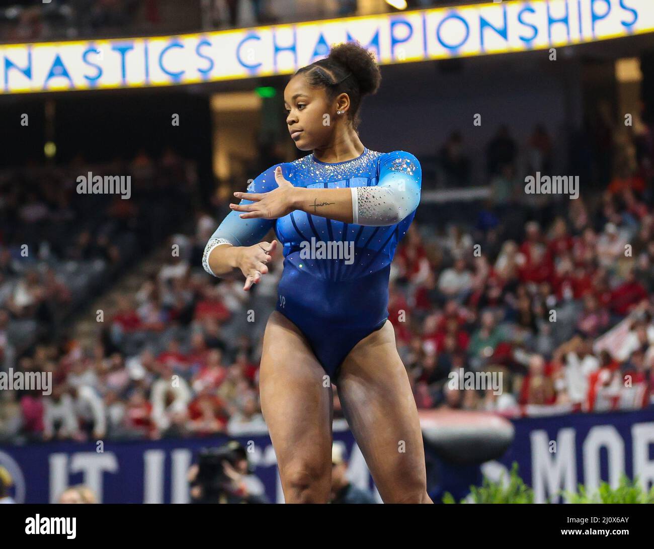 Birmingham, AL, USA. 19th Mar, 2022. Florida's Sloane Blakely performs ...