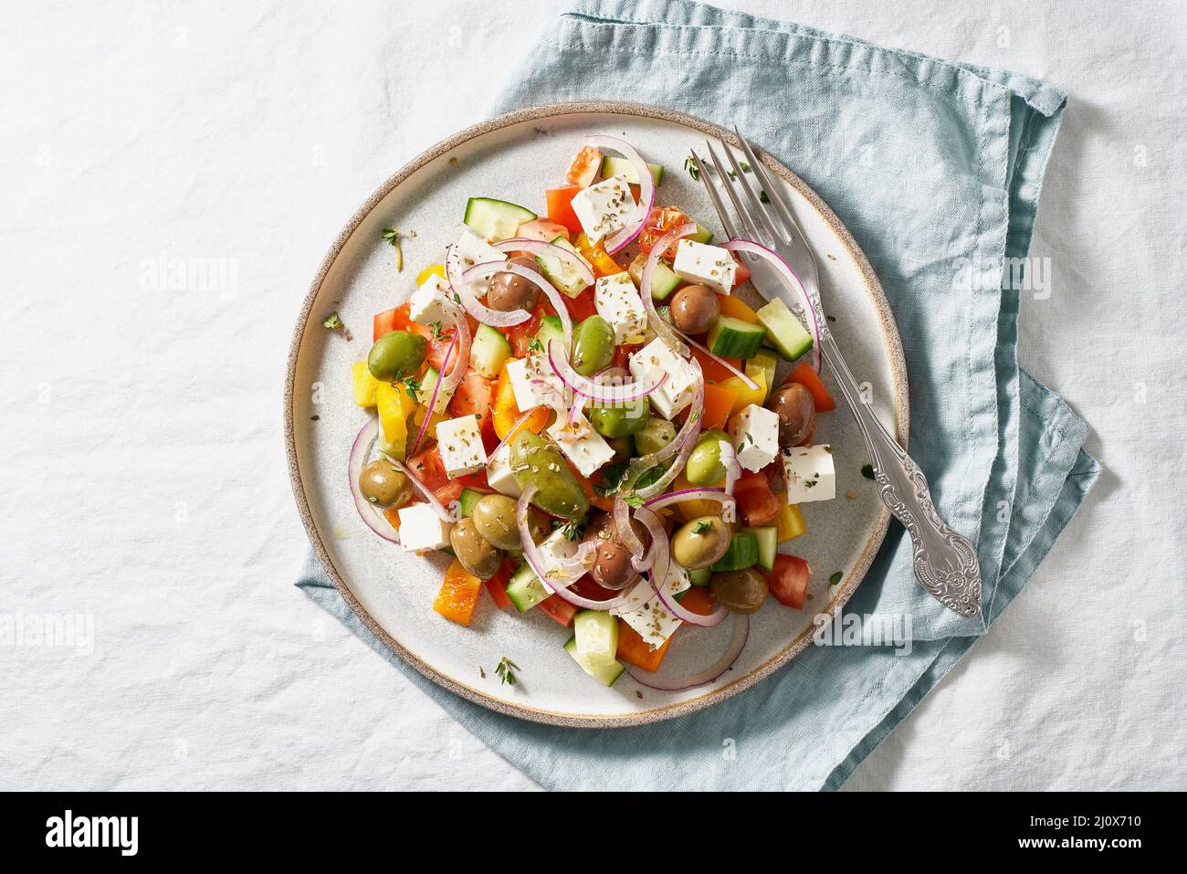 Greek village salad horiatiki with feta cheese and vegetables ...