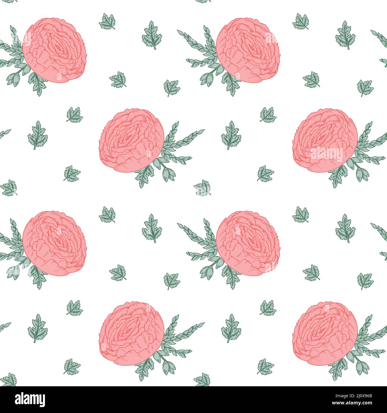 Gentle floral seamless pattern with roses and peonies. Hand drawn ...