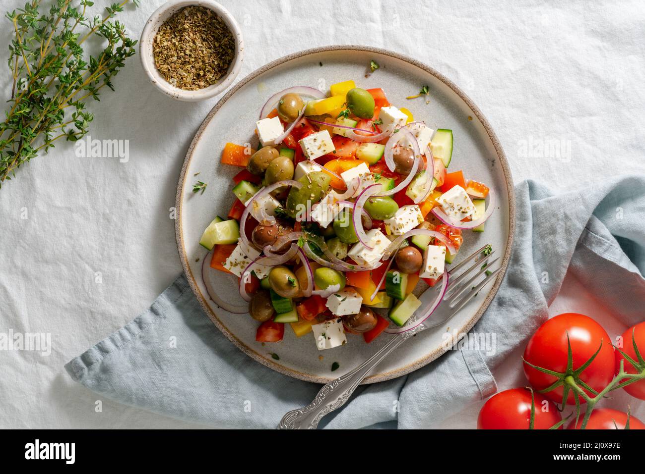 Greek village salad horiatiki with feta cheese and vegetables ...