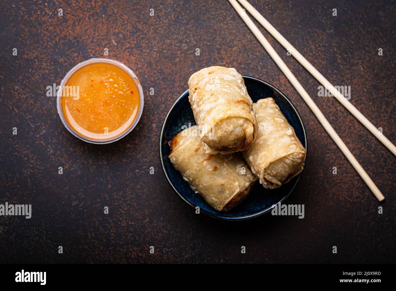 Chinese, Thai or Vietnamese traditional dish deep fried spring rolls ...