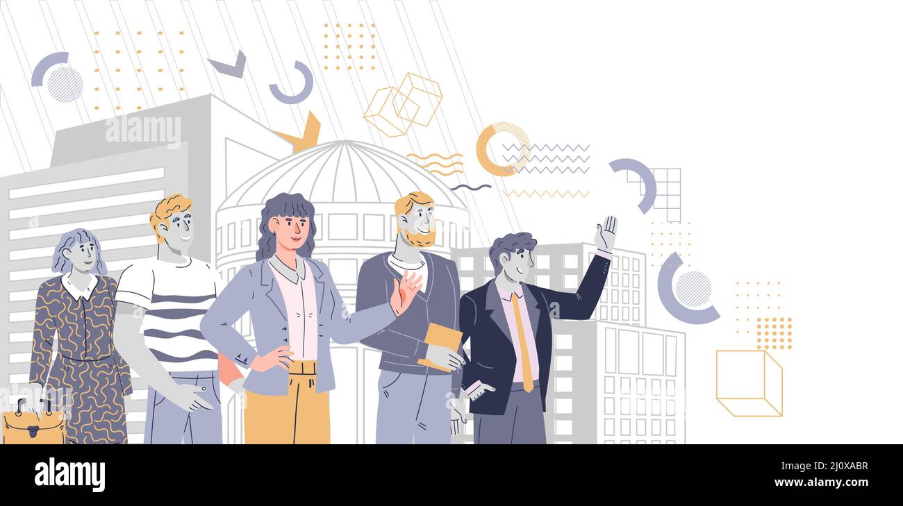 Successful business team leader businesswoman with her colleagues, flat ...