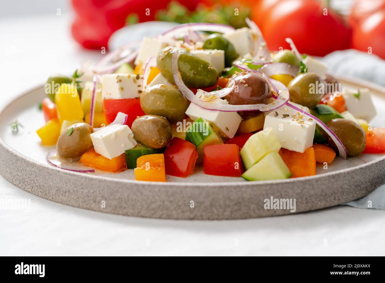 Greek village salad horiatiki with feta cheese and vegetables ...