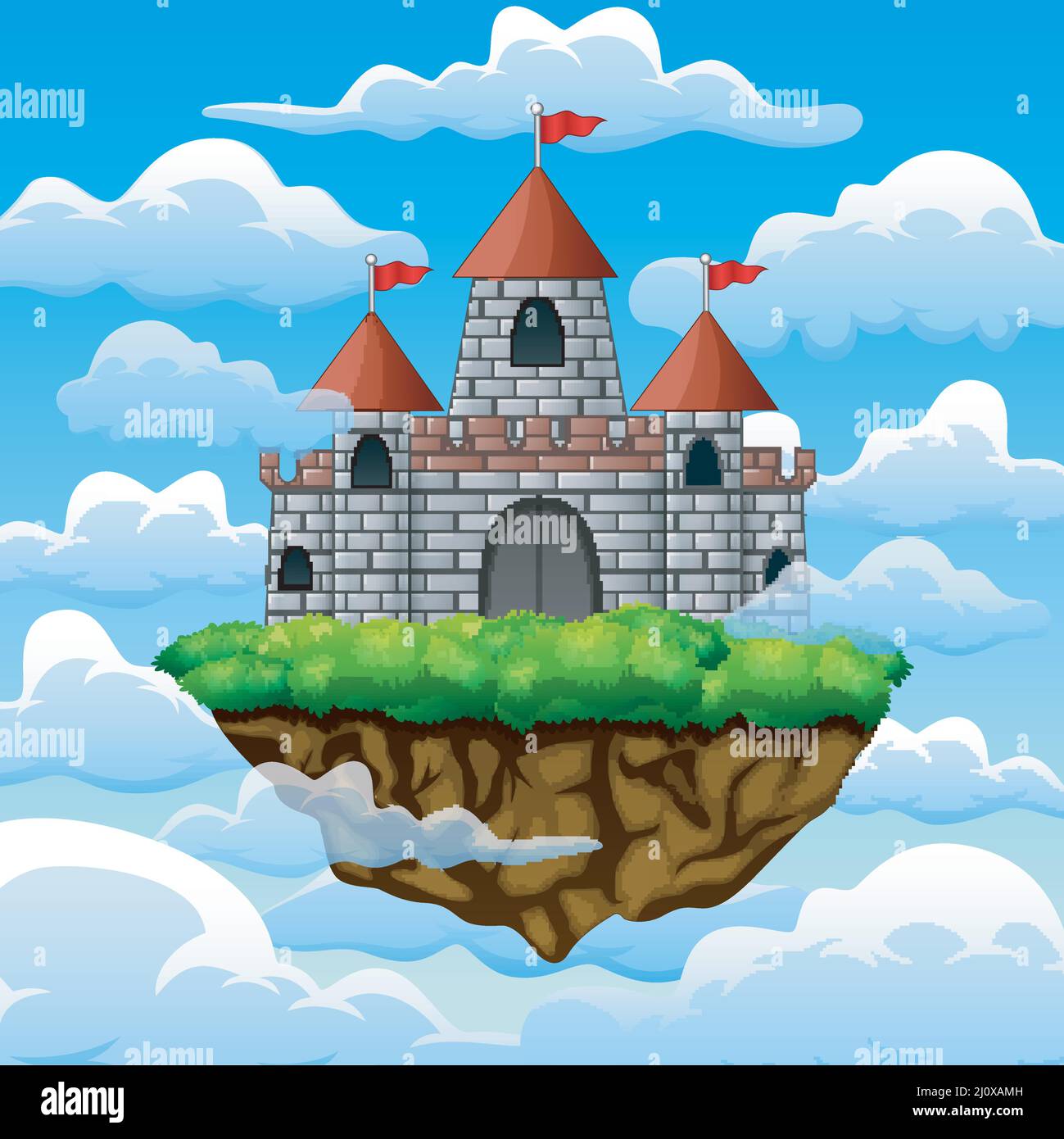 Fantasy flying island with fairy tale castle in clouds Stock Vector ...
