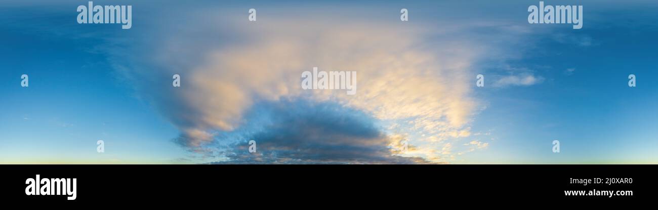 Dark blue sunset sky panorama with Cumulus clouds. Seamless hdr pano in ...