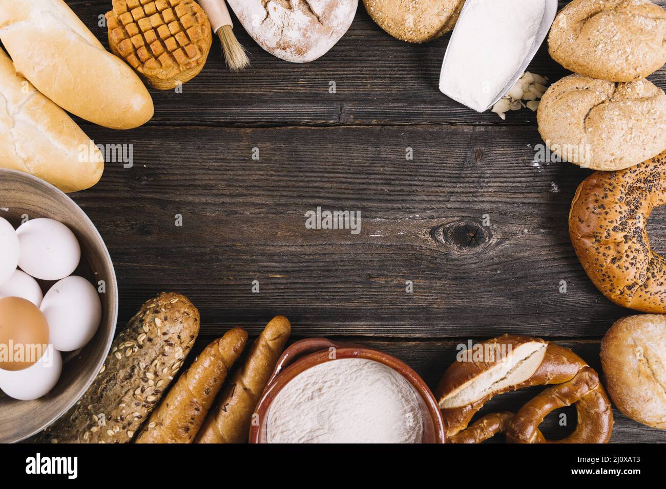 Variety baked breads table with space text. High quality photo Stock ...