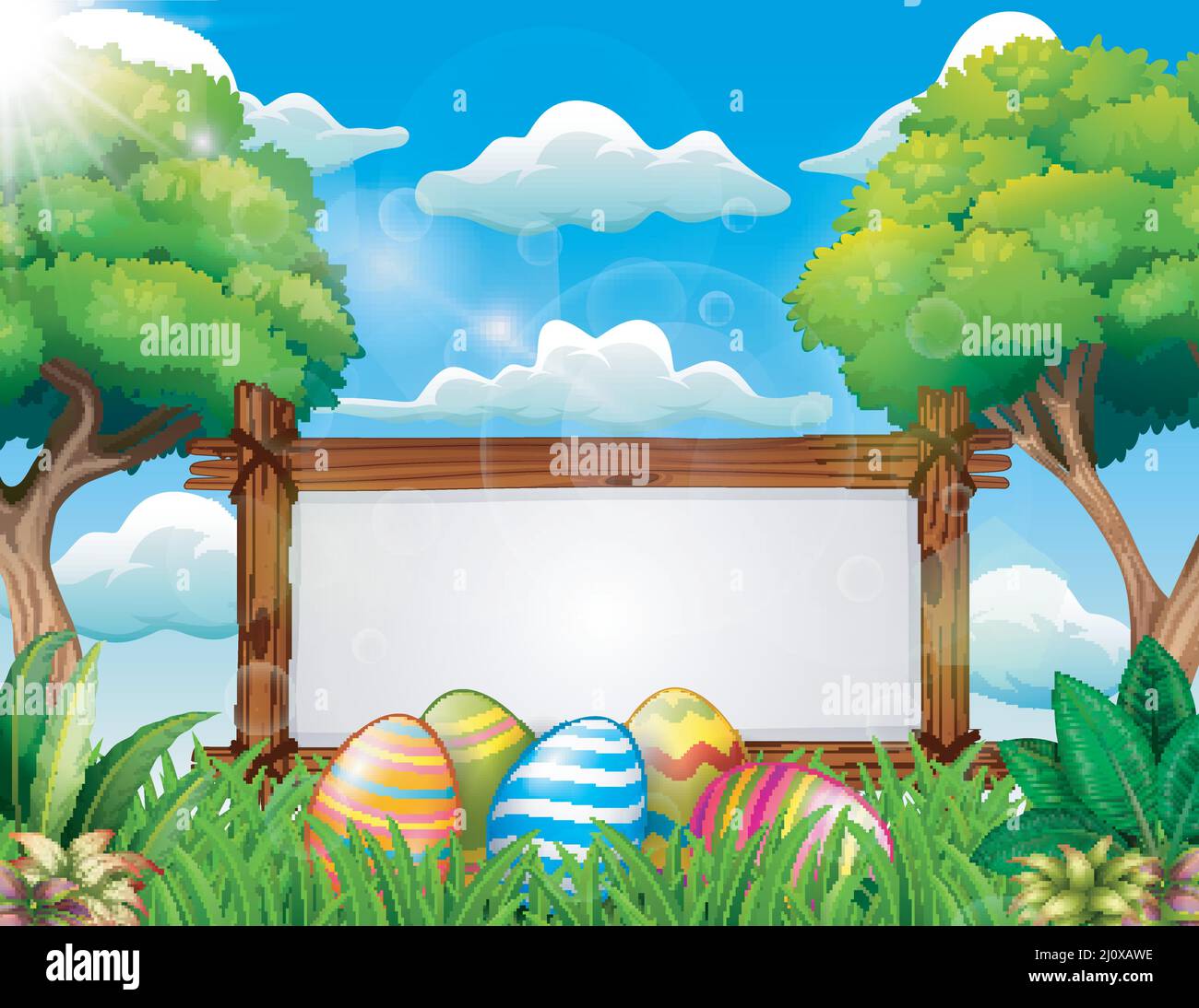 Easter background with blank sign board and decorated egg Stock Vector ...