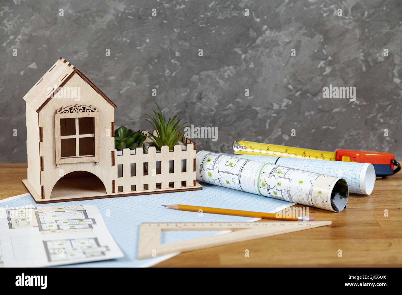 Front view architectural project desk. High quality beautiful photo ...