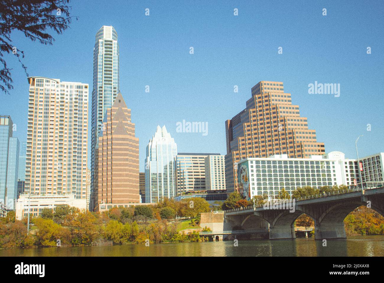 Remarkable buildings on a blue sky background in downtown Austin, Texas ...