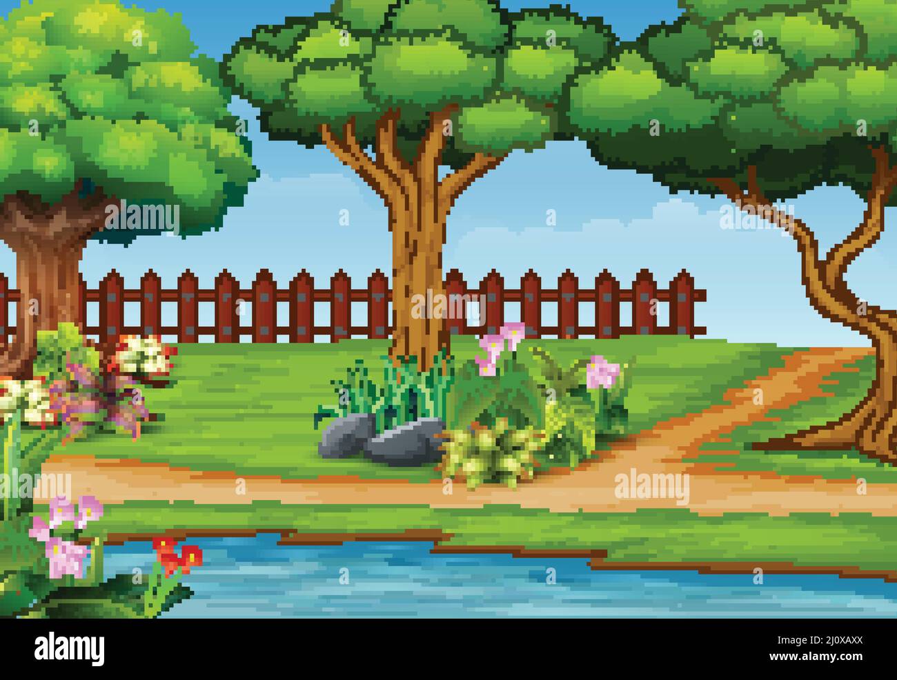 Beautiful park landscape background with river Stock Vector Image & Art ...
