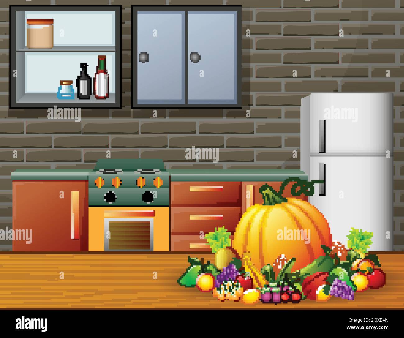 Cartoon kitchen interior with fridge hi-res stock photography and ...