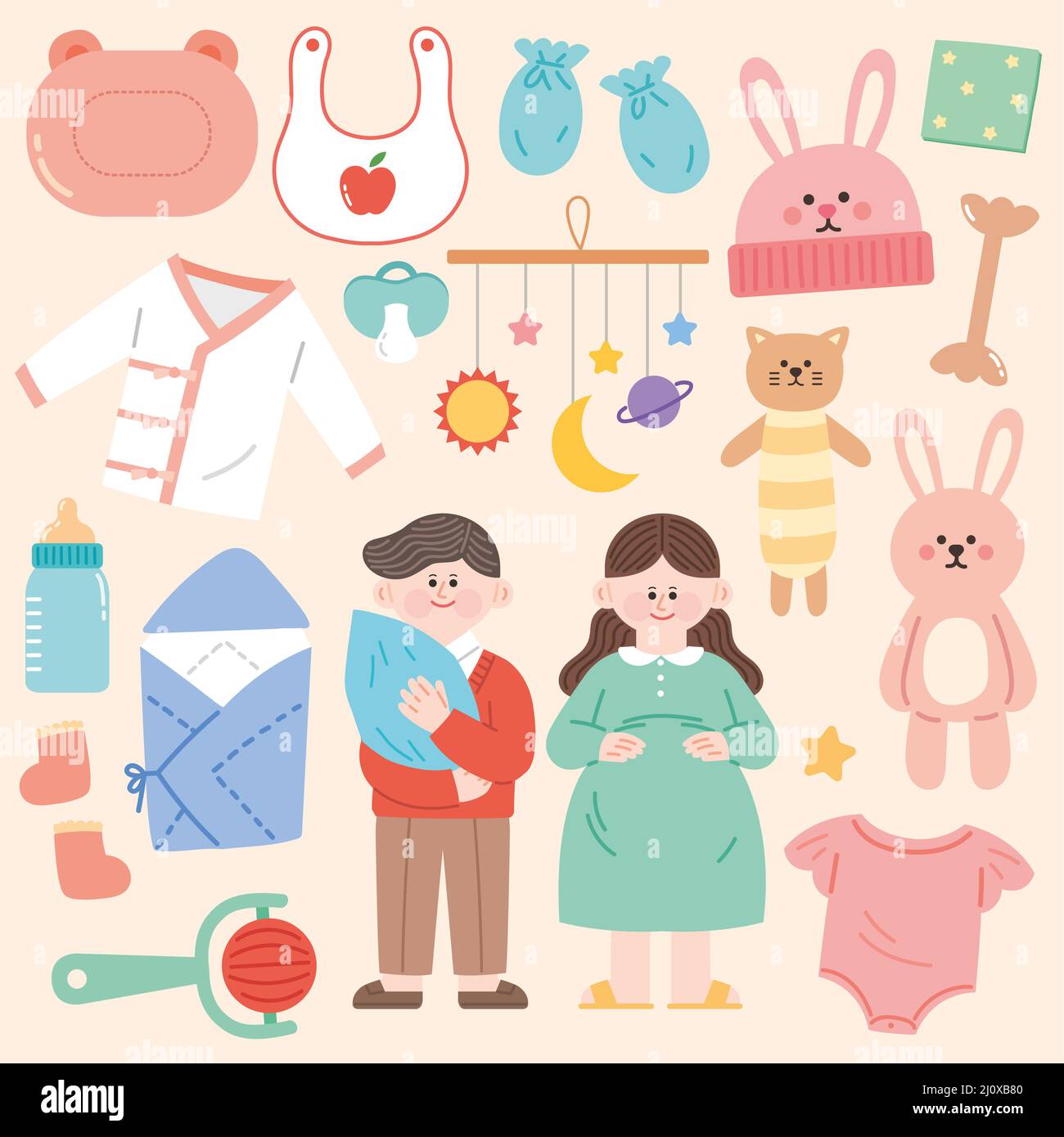 sticker pack of newly wed couple and objects suitable as gifts for ...