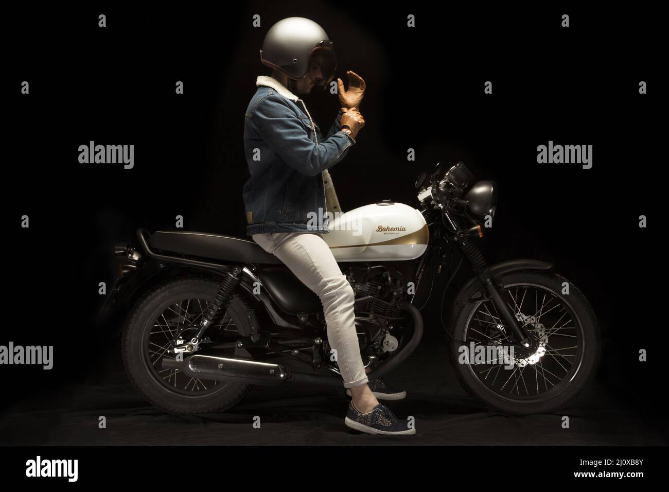 Man cafe racer style motorbike Stock Photo - Alamy