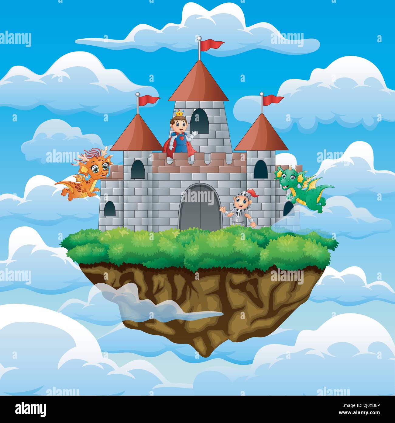Prince, knight and dragon in the palace on the clouds Stock Vector ...
