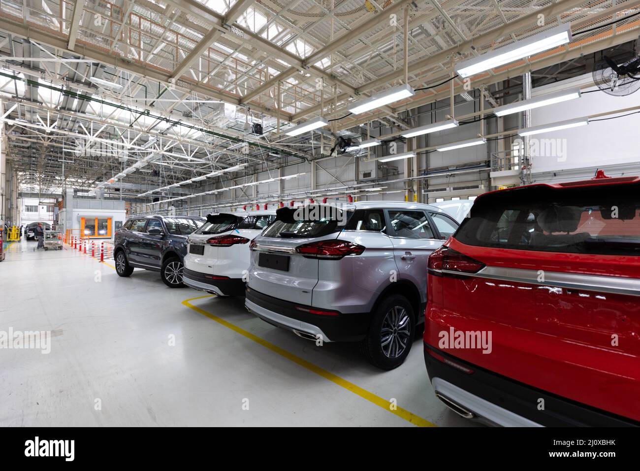 Modern car assembly plant. Auto industry. Interior of a high-tech ...