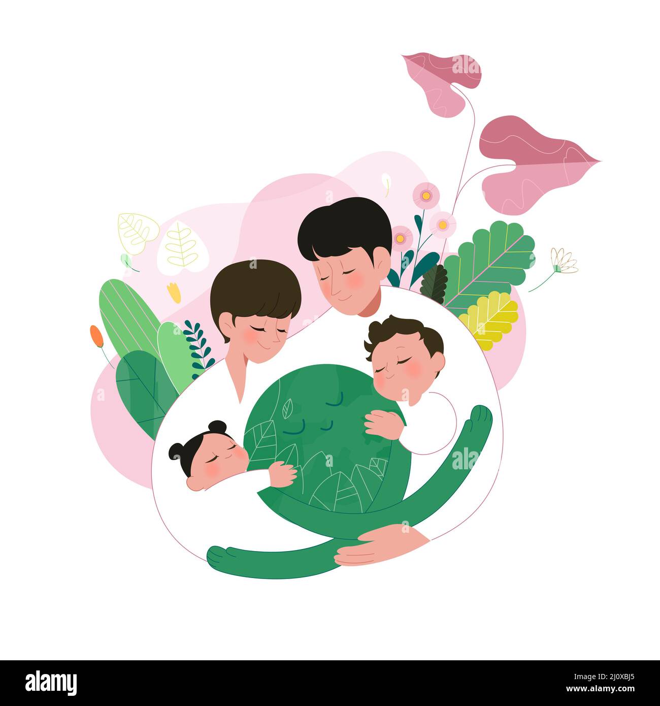 protect environment, vector illustration of family and nature Stock ...