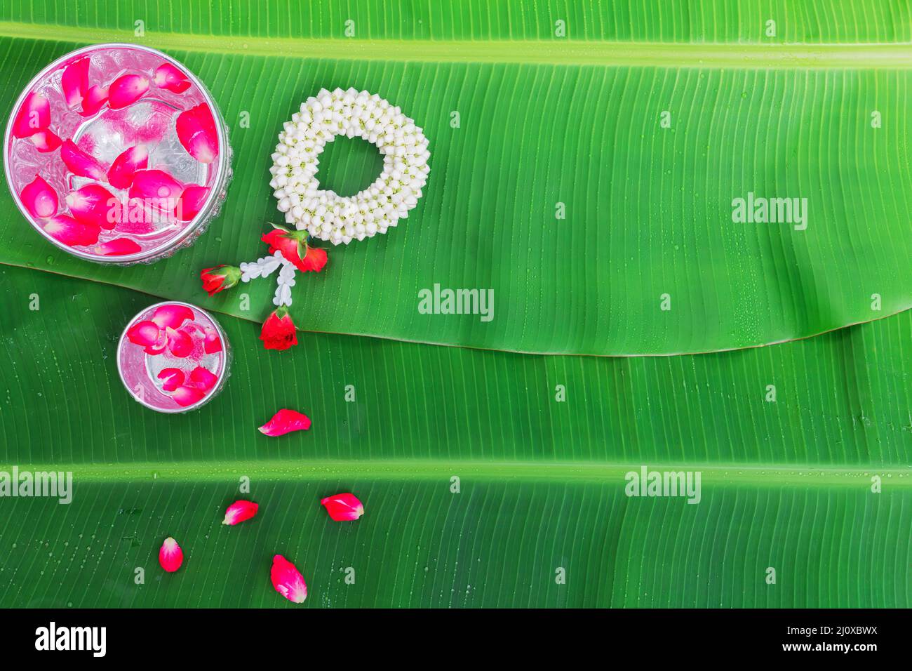 Songkran Festival background with jasmine garland Flowers in a bowl of ...