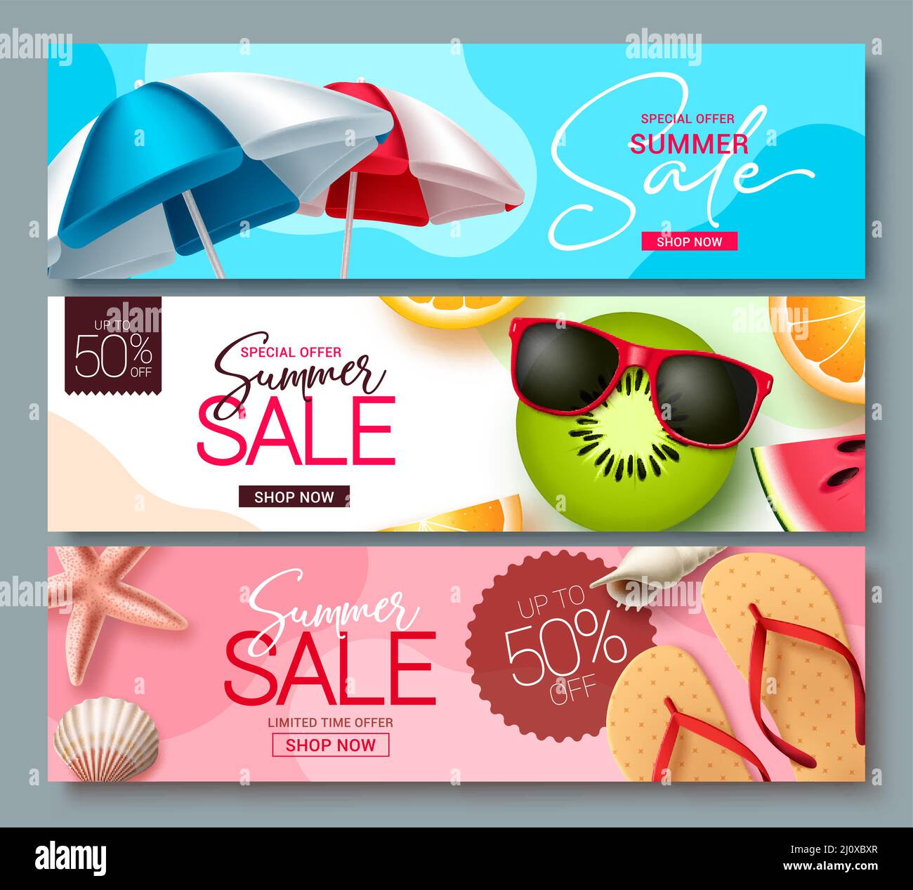 Summer sale vector banner set design. Summer sale text promo discount ...