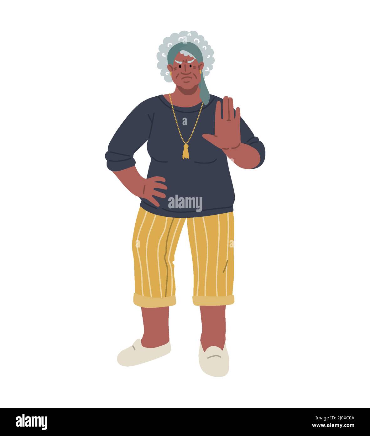 Angry american african senior woman,making stop sign wth hand.Cartoon ...