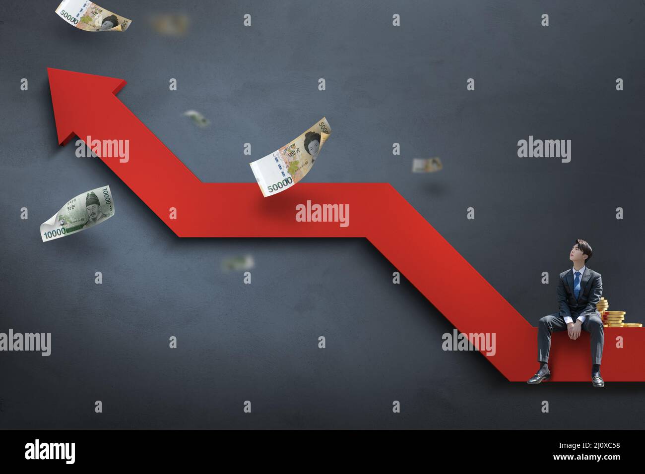 graphic poster of rise in interest rates, Korean young business man ...