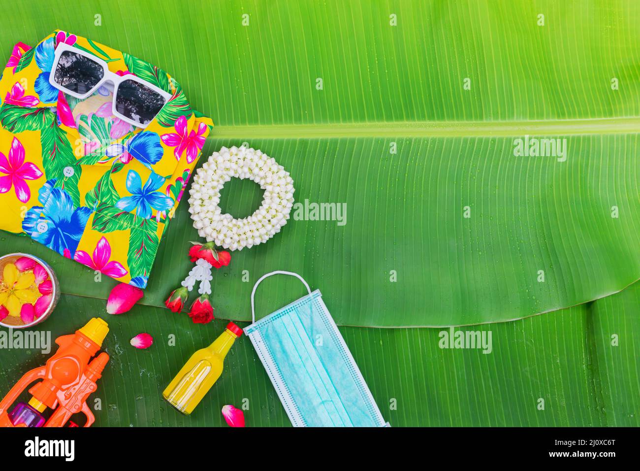 Songkran Festival background with jasmine garland Flowers in a bowl of ...