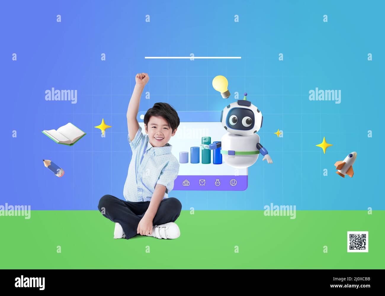 AI artificial intelligence education graphic rendered poster for kid ...