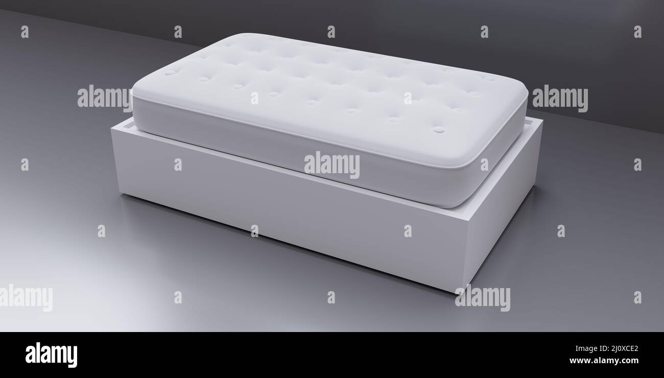 Bed and single mattress white color isolated on gray background ...