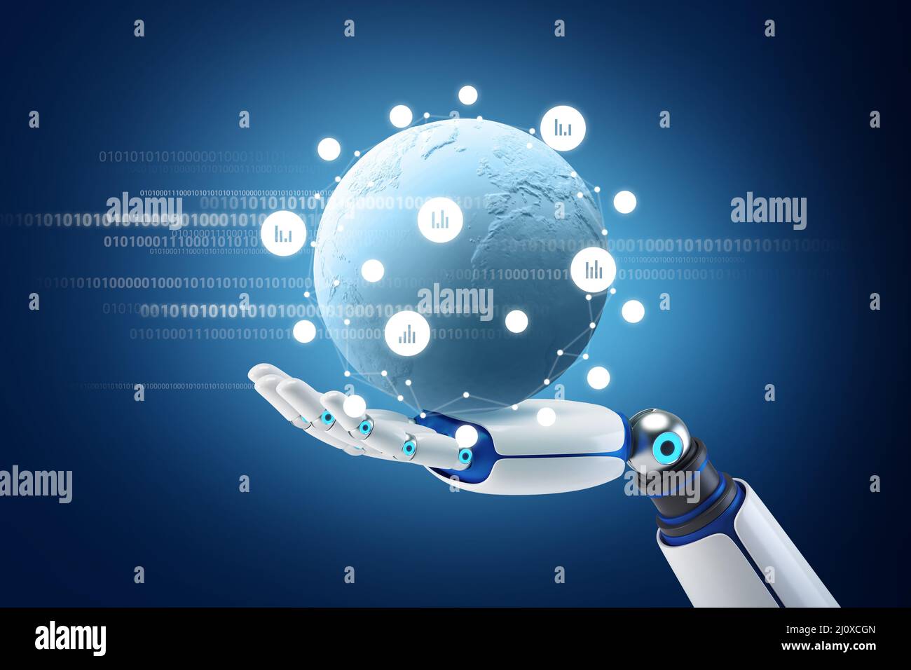 AI artificial investment graphic poster, a robot holding the earth in ...