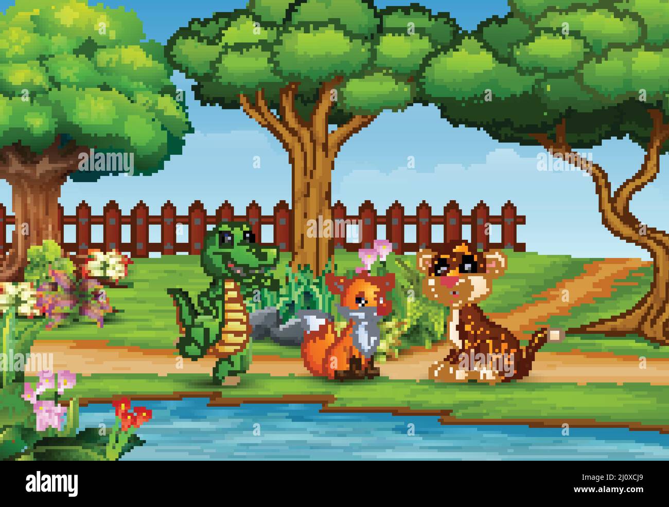 Basic Happy wild animal on the beautiful landscape Stock Vector Image ...