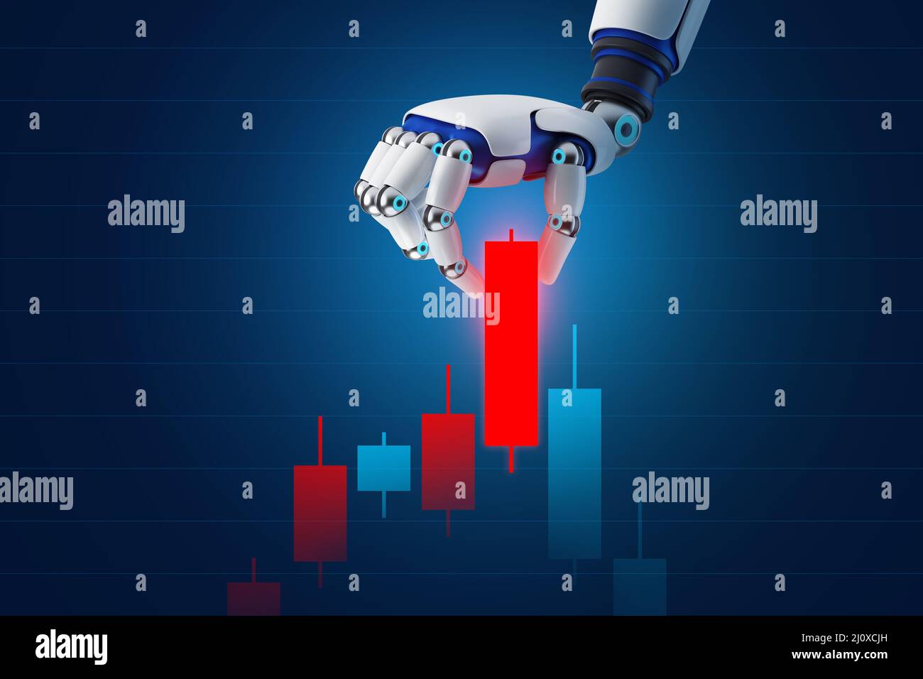 AI artificial investment graphic poster, charts and robot hands Stock ...