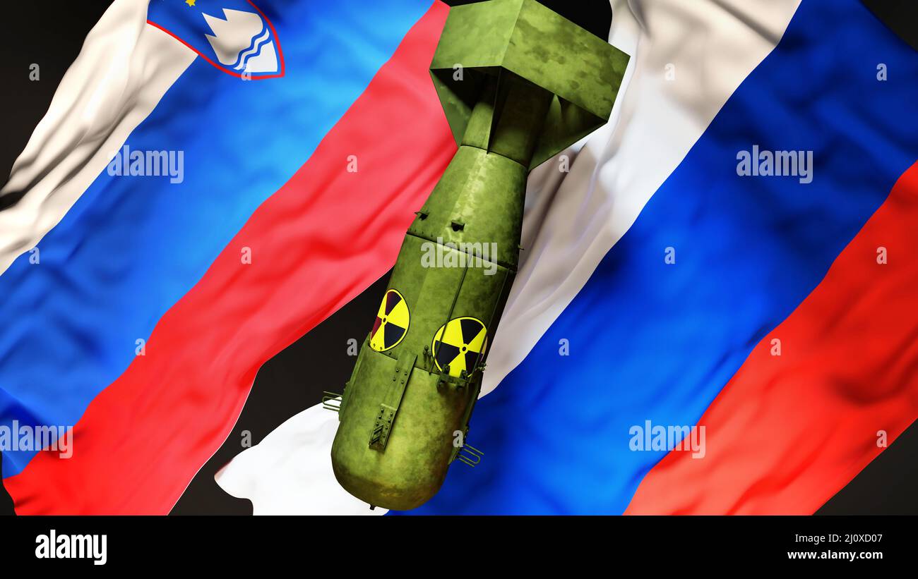 Slovenia and Russia nuclear war, conflict and crisis. National flags ...