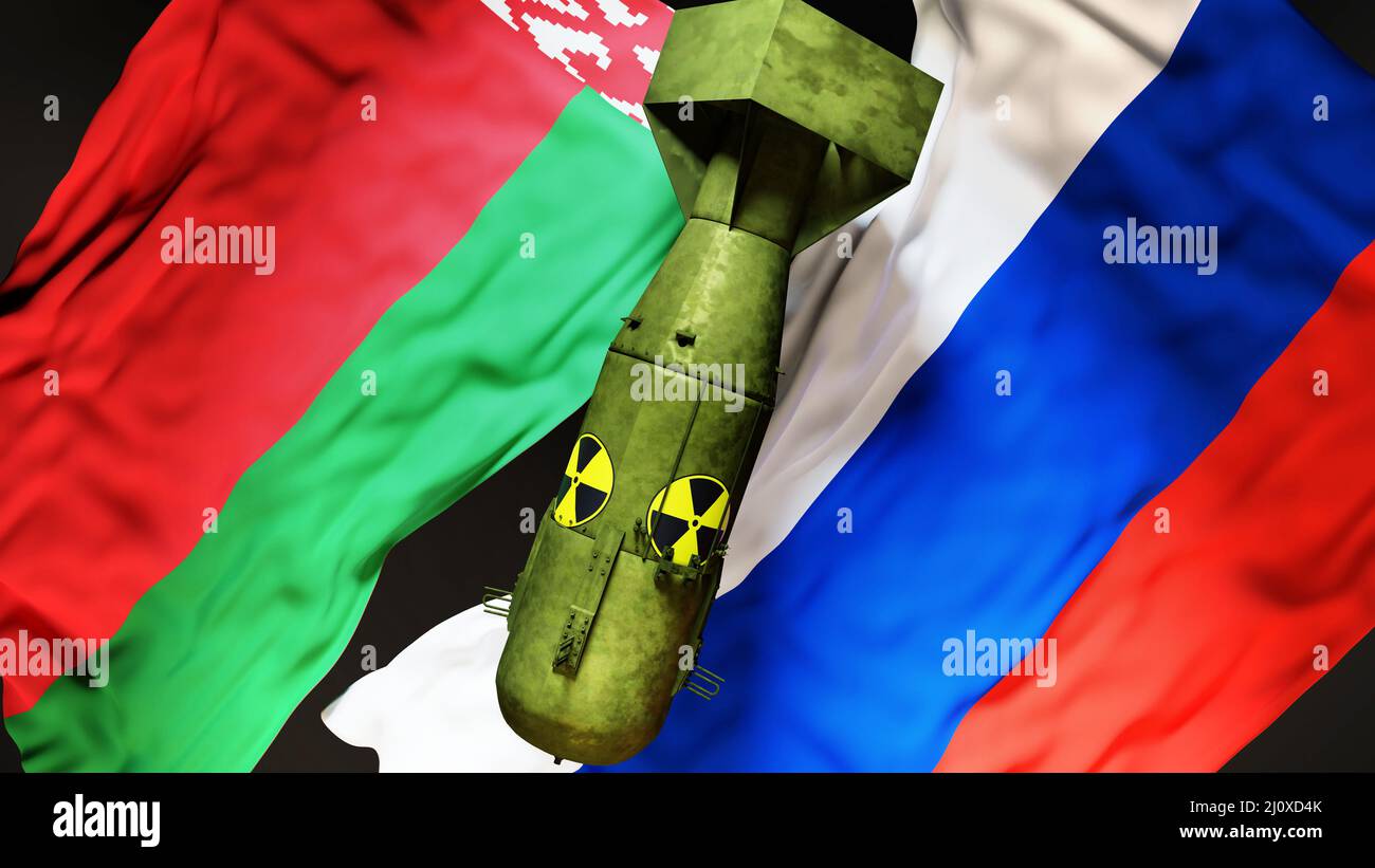 Belarus and Russia nuclear war, conflict and crisis. National flags and ...