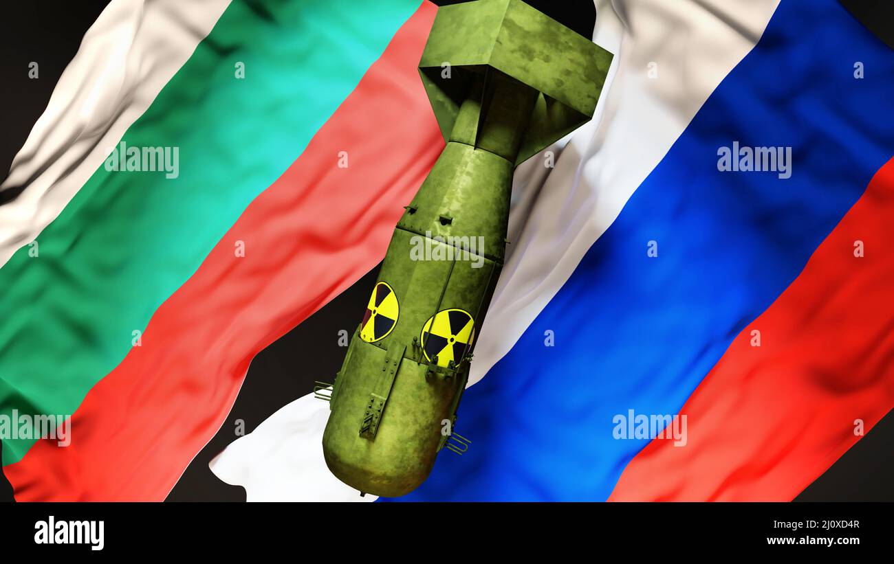 Bulgaria and Russia nuclear war, conflict and crisis. National flags ...