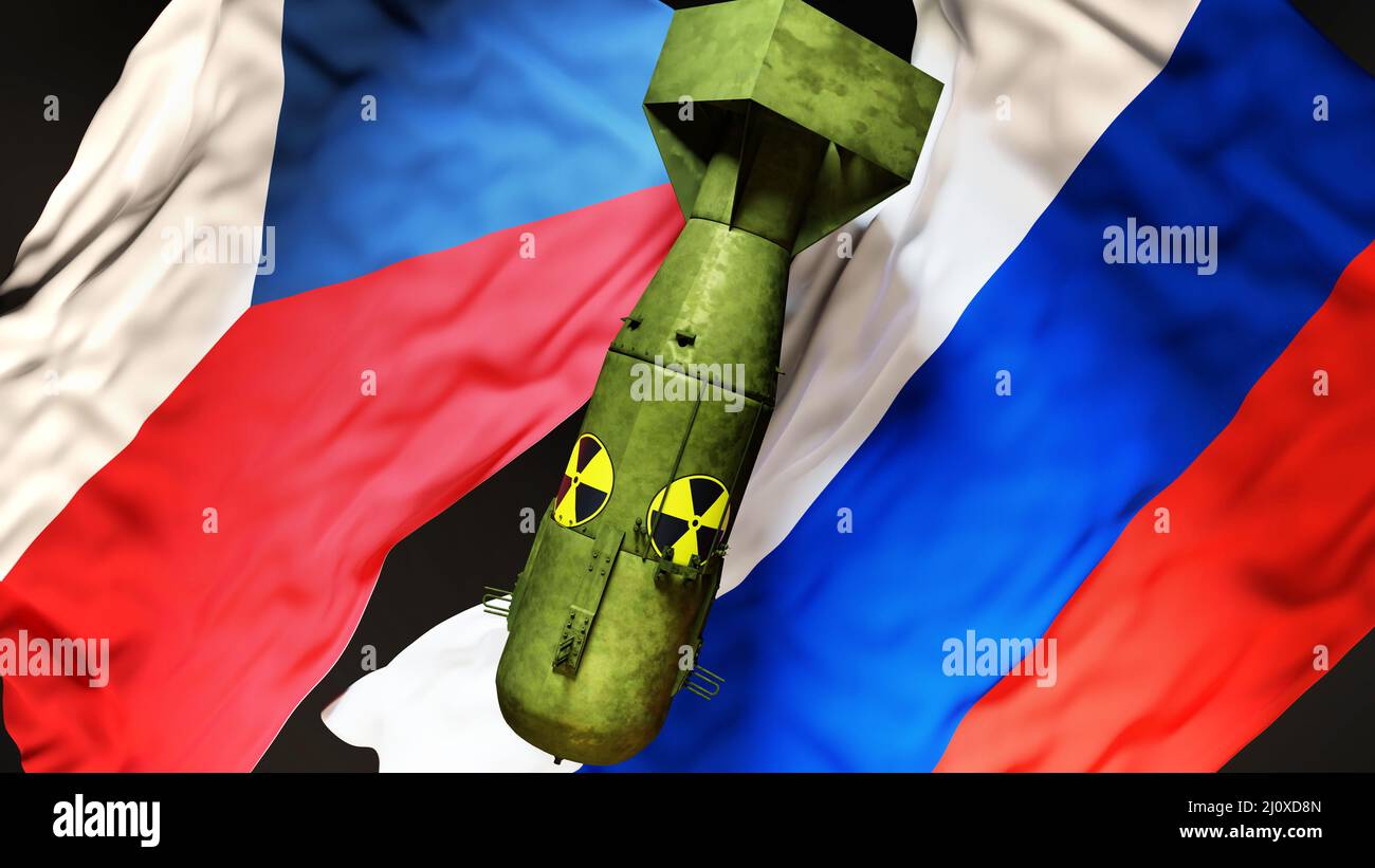Czechia and Russia nuclear war, conflict and crisis. National flags and ...