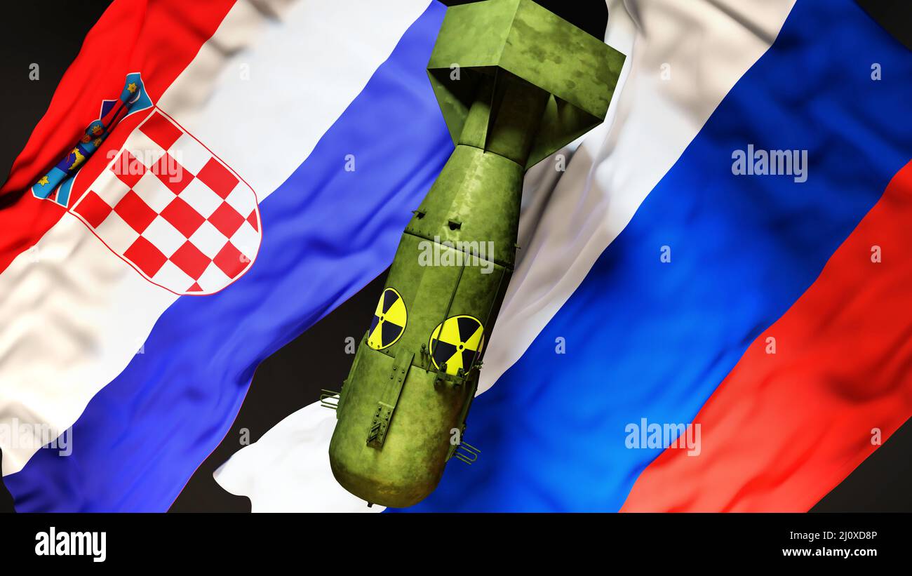 Croatia and Russia nuclear war, conflict and crisis. National flags and ...