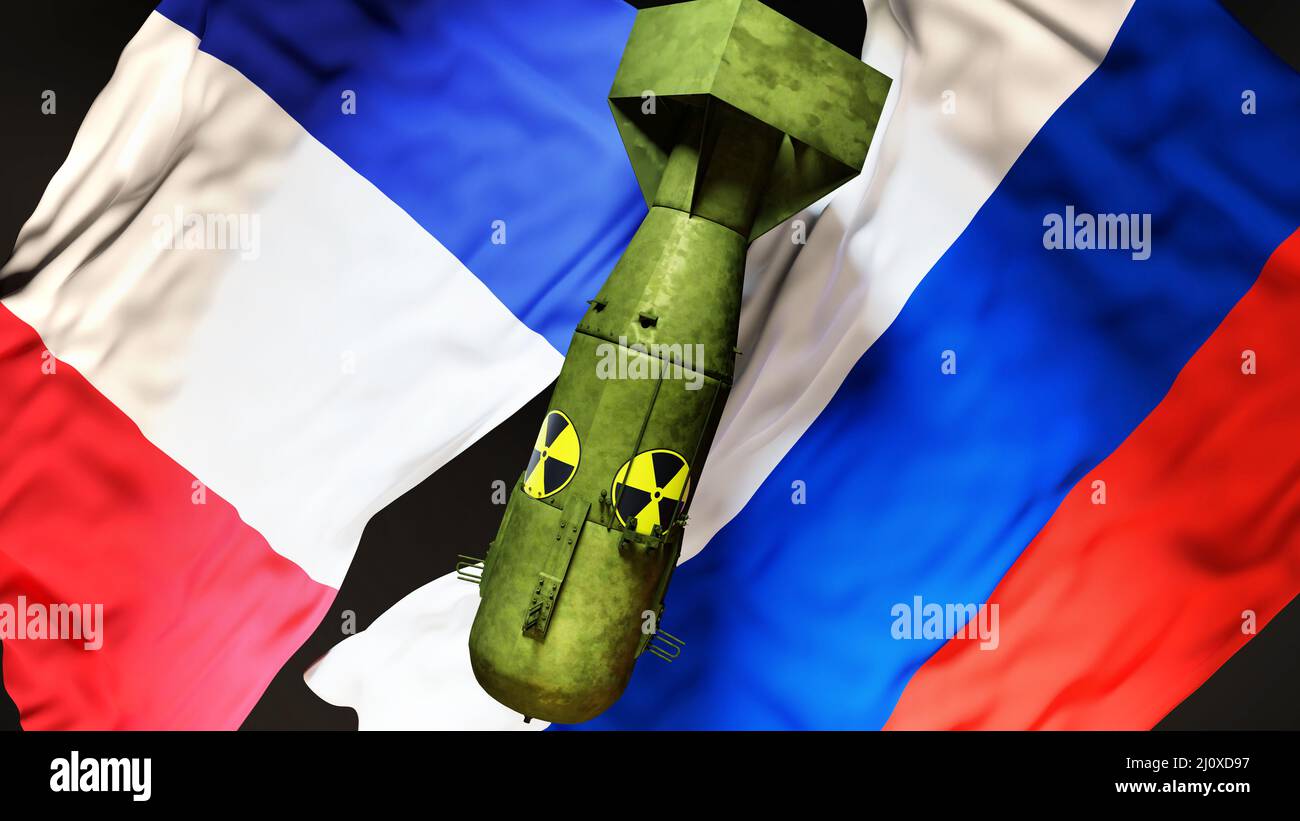 France and Russia nuclear war, conflict and crisis. National flags and ...