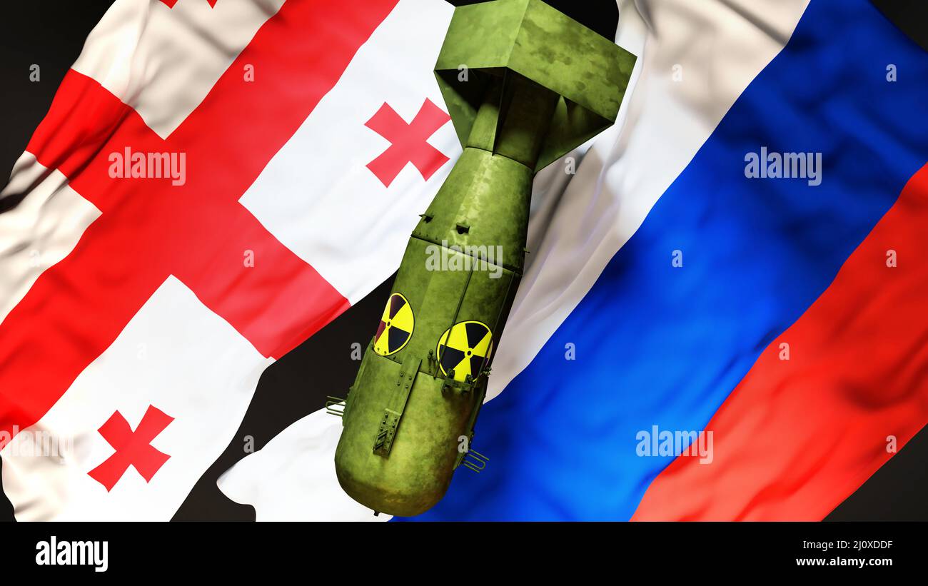 Georgia and Russia nuclear war, conflict and crisis. National flags and ...