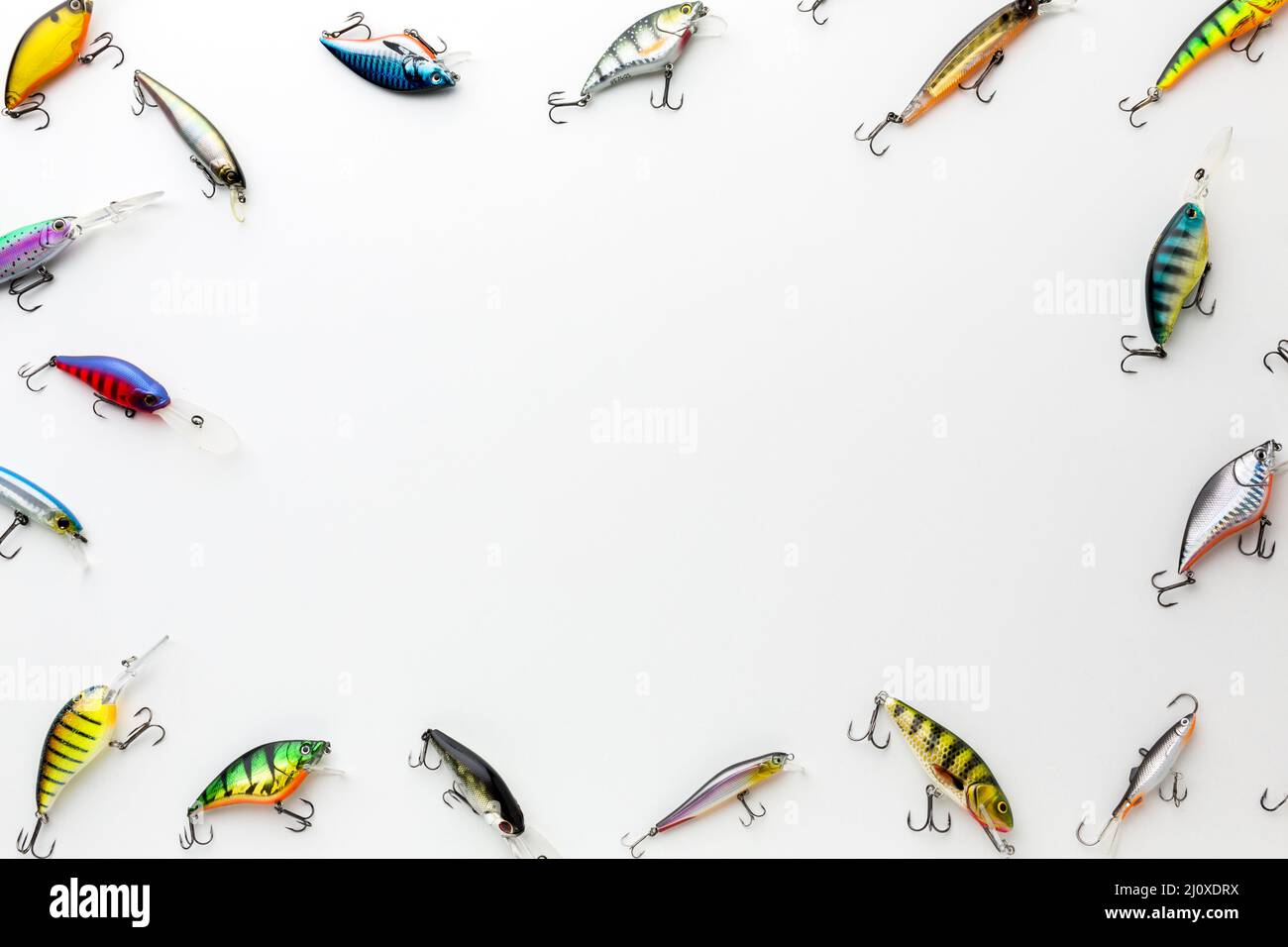 Flat lay colorful fish bait Stock Photo - Alamy