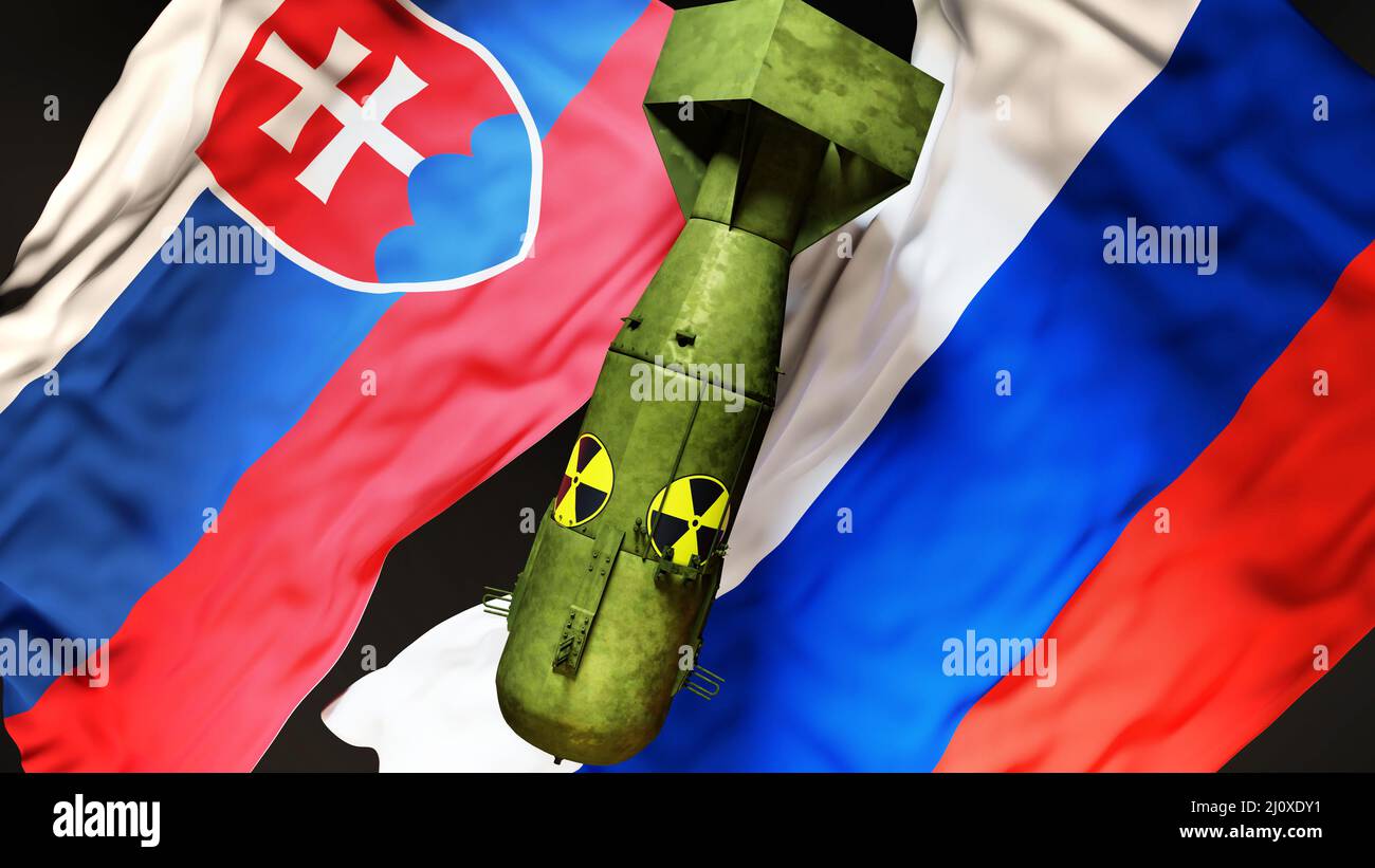 Slovakia and Russia nuclear war, conflict and crisis. National flags ...