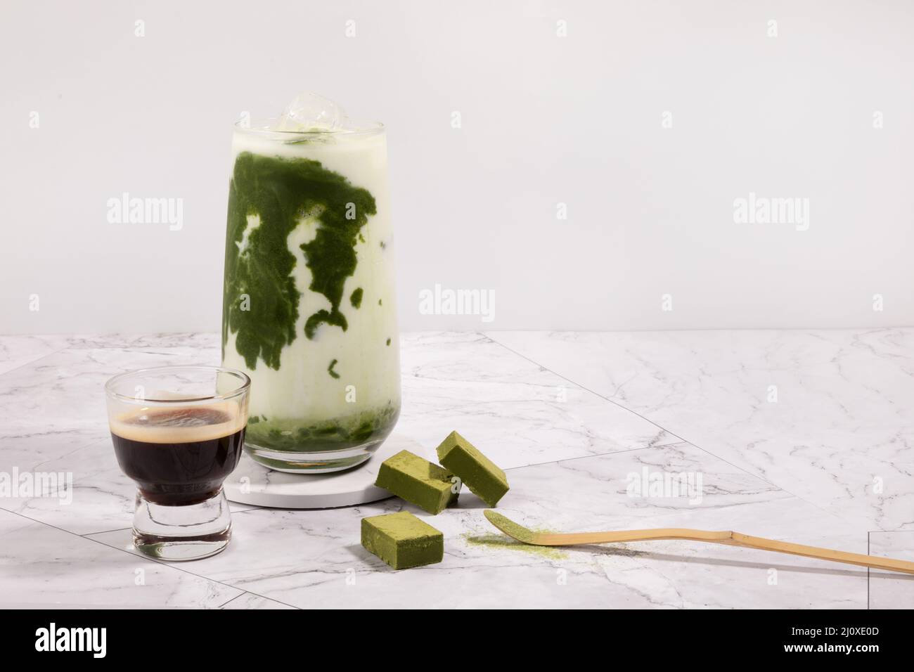 matcha green tea latte, dessert and chocolate Stock Photo - Alamy