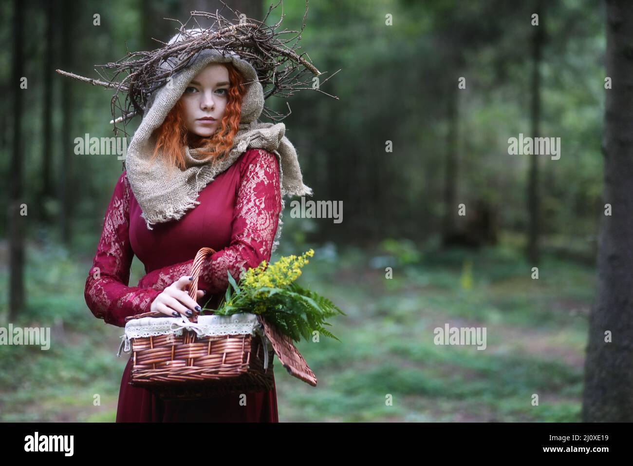 Fortune-teller conducts a ritual in the depths of the forest Stock ...