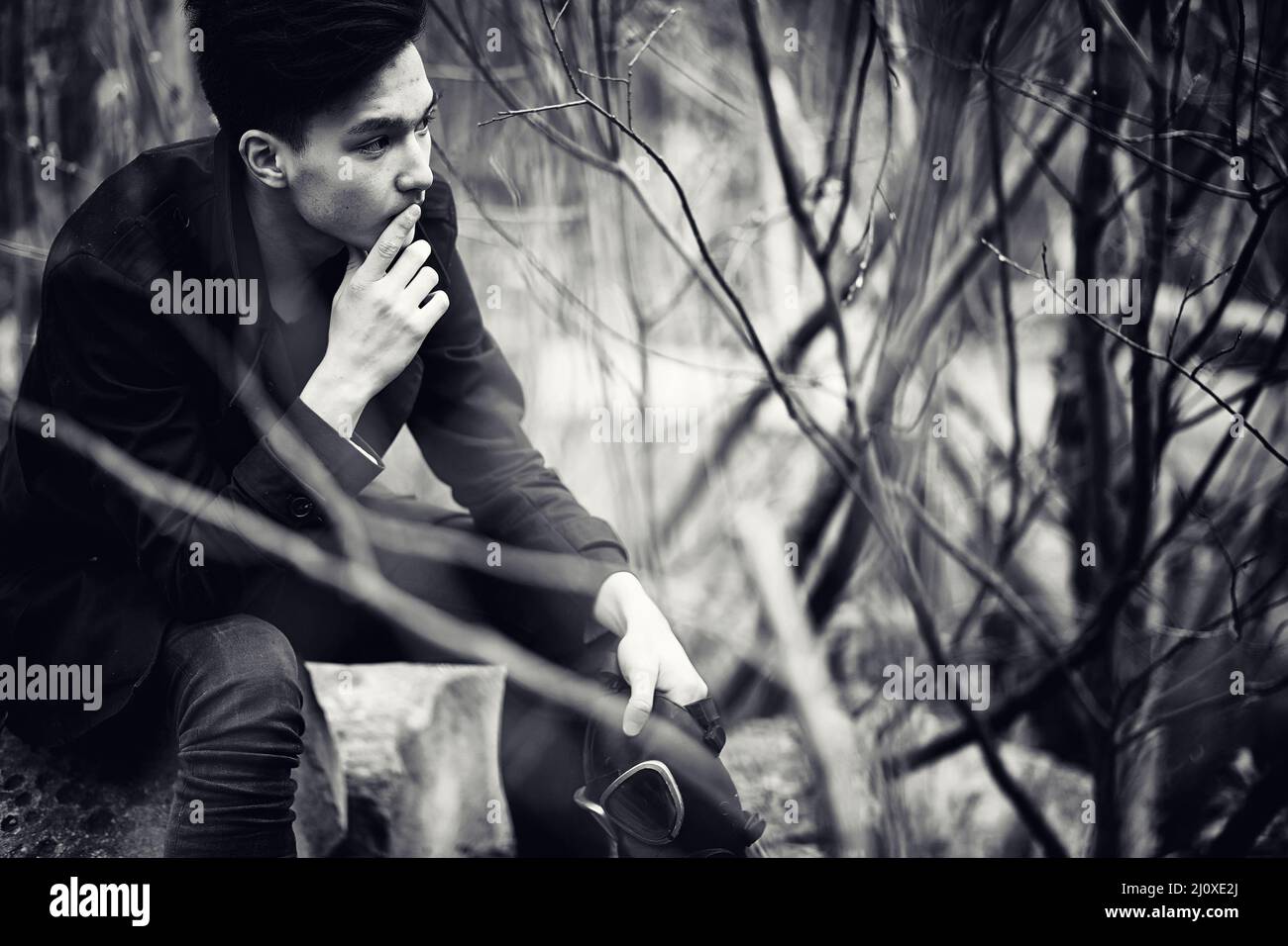 The guy in the coat and gas mask. Post-apocalyptic portrait Asian ...