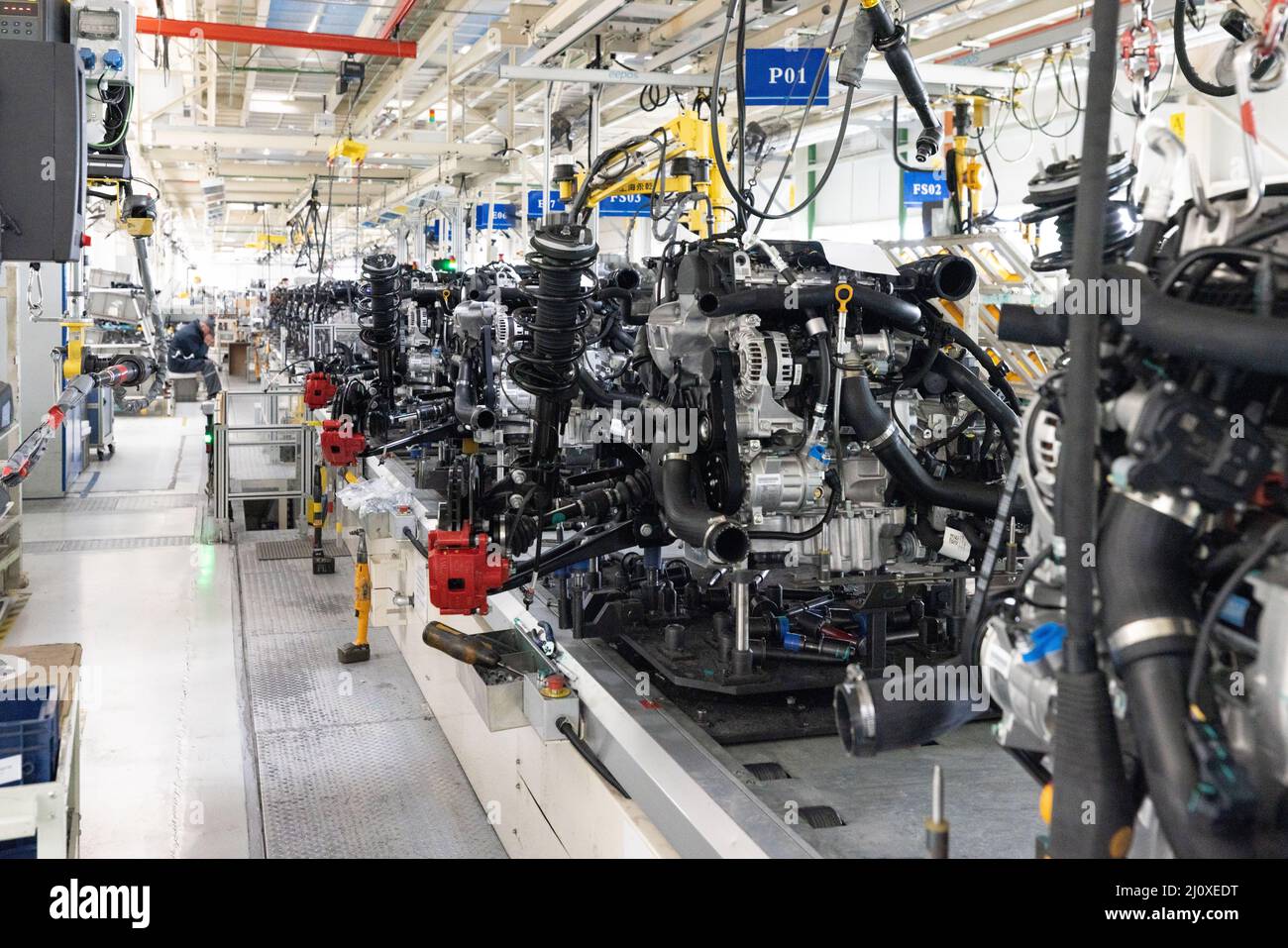 Photo of automobile production line. Welding car body. Modern car ...