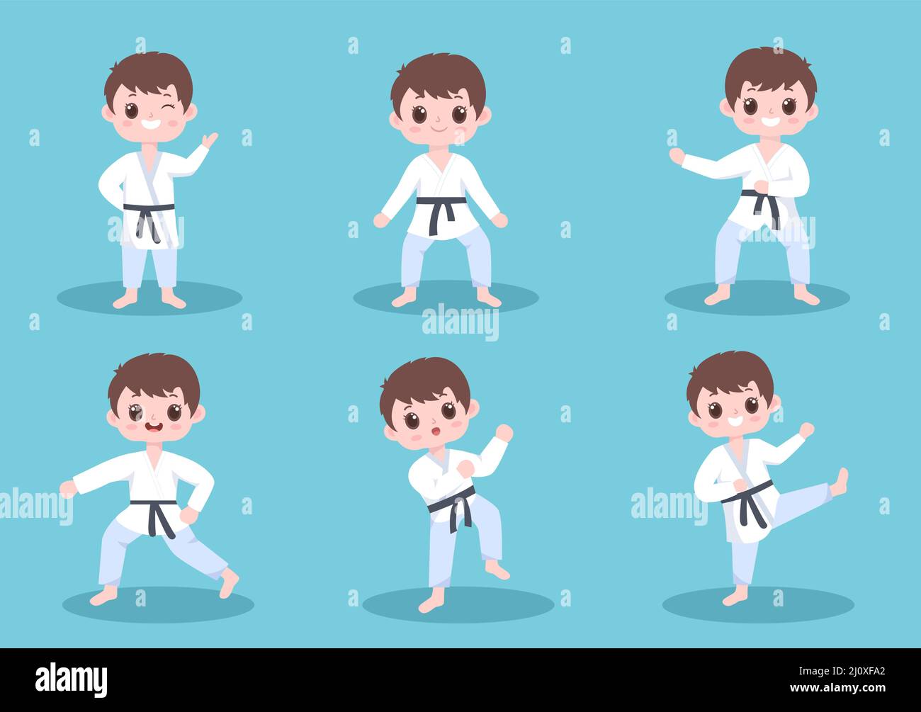 Cute Cartoon Kids Doing Some Basic Karate Martial Arts Moves, fighting ...