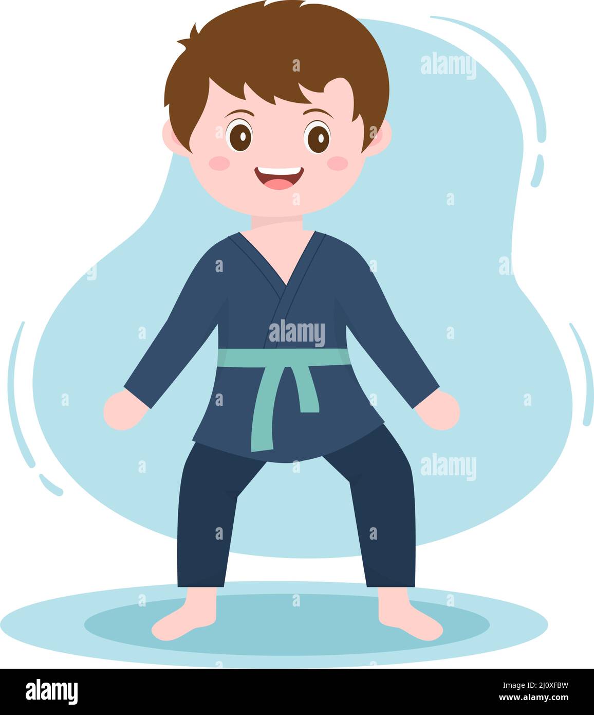 Cute Cartoon Kids Doing Some Basic Karate Martial Arts Moves, fighting ...
