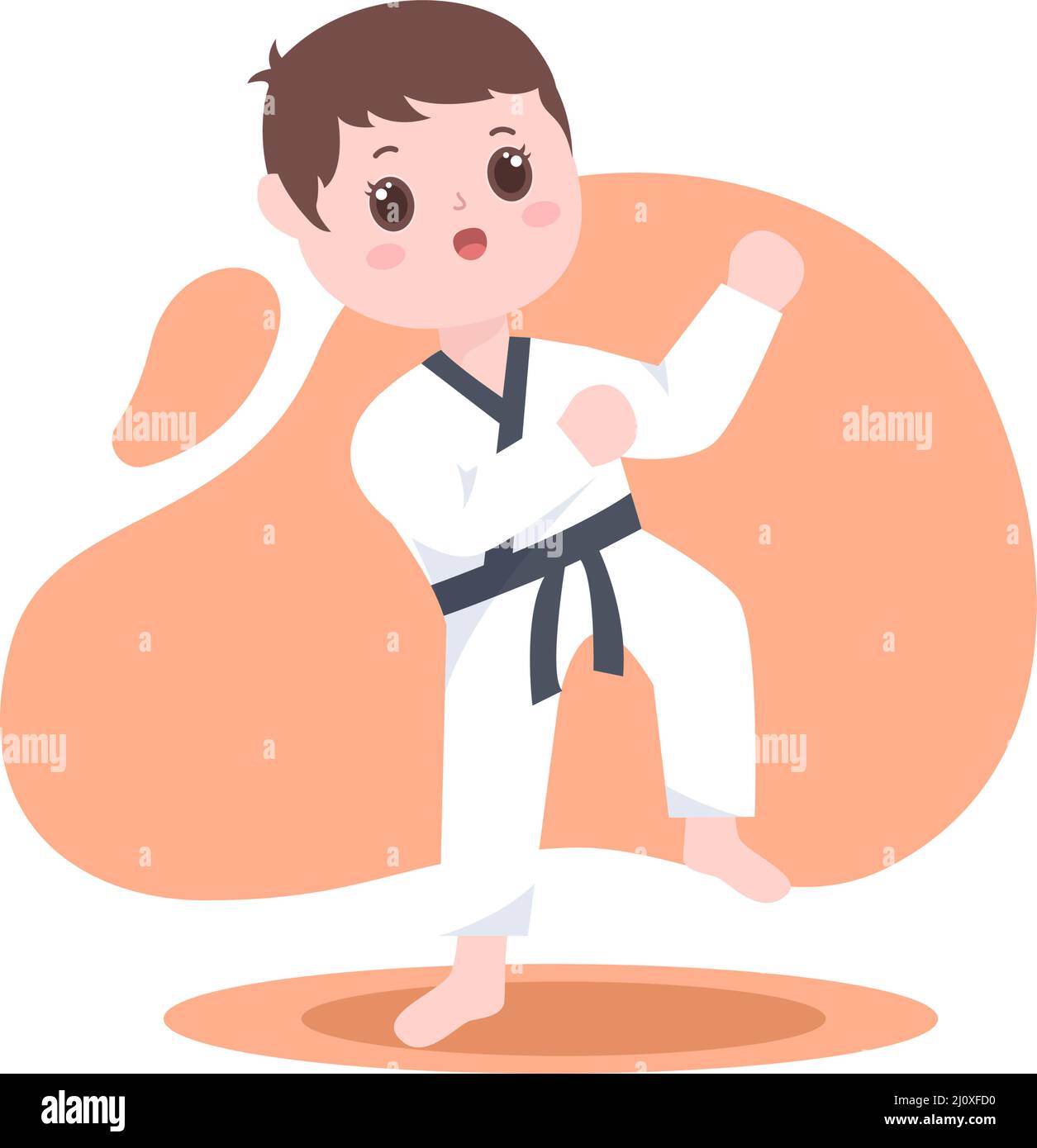 Cute Cartoon Kids Doing Some Basic Karate Martial Arts Moves, fighting ...