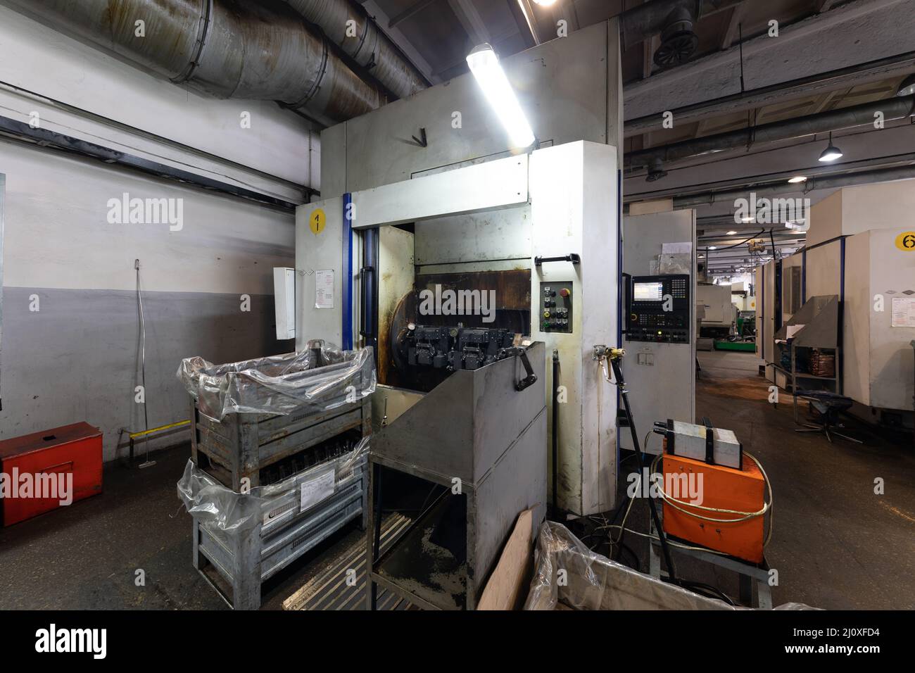 Photo of modern automobile manufacturing workshop. Factory with steel ...