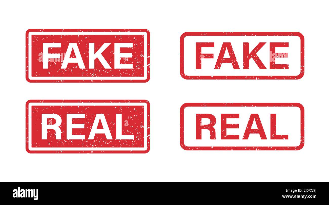 Fake and Real word grunge rubber stamp for media and documents. Fake ...
