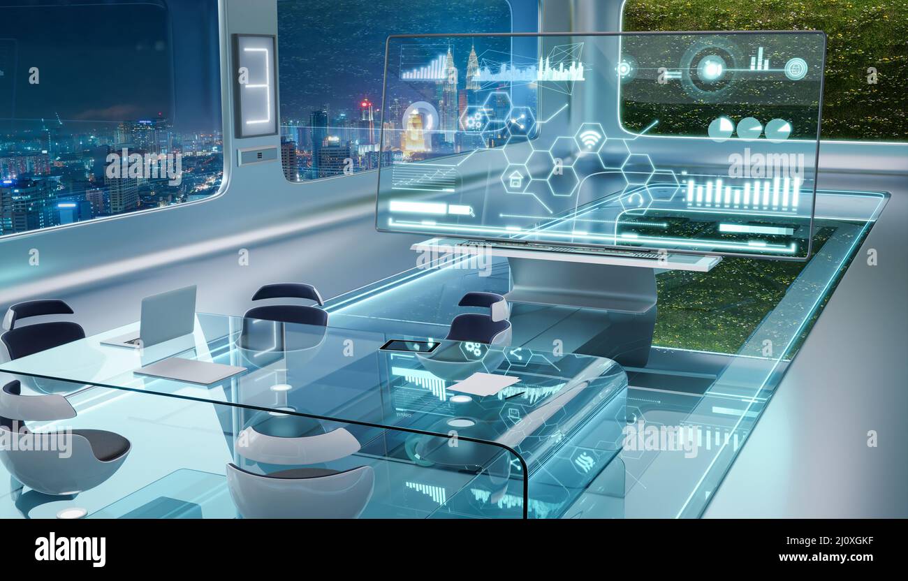 Modern sci-fi futuristic interior office design Stock Photo - Alamy