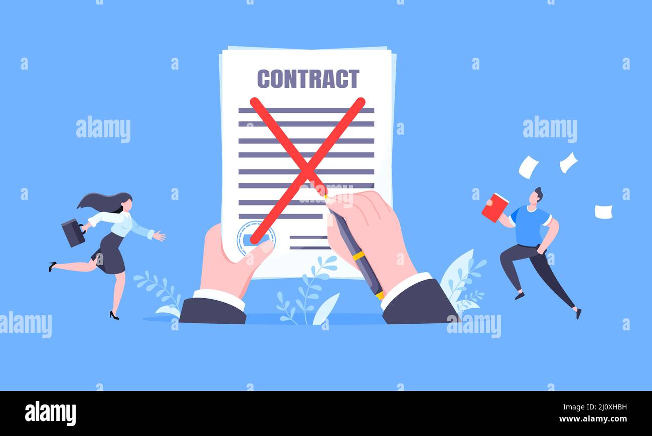 Contract cancellation business concept. Terminated tearing contract ...